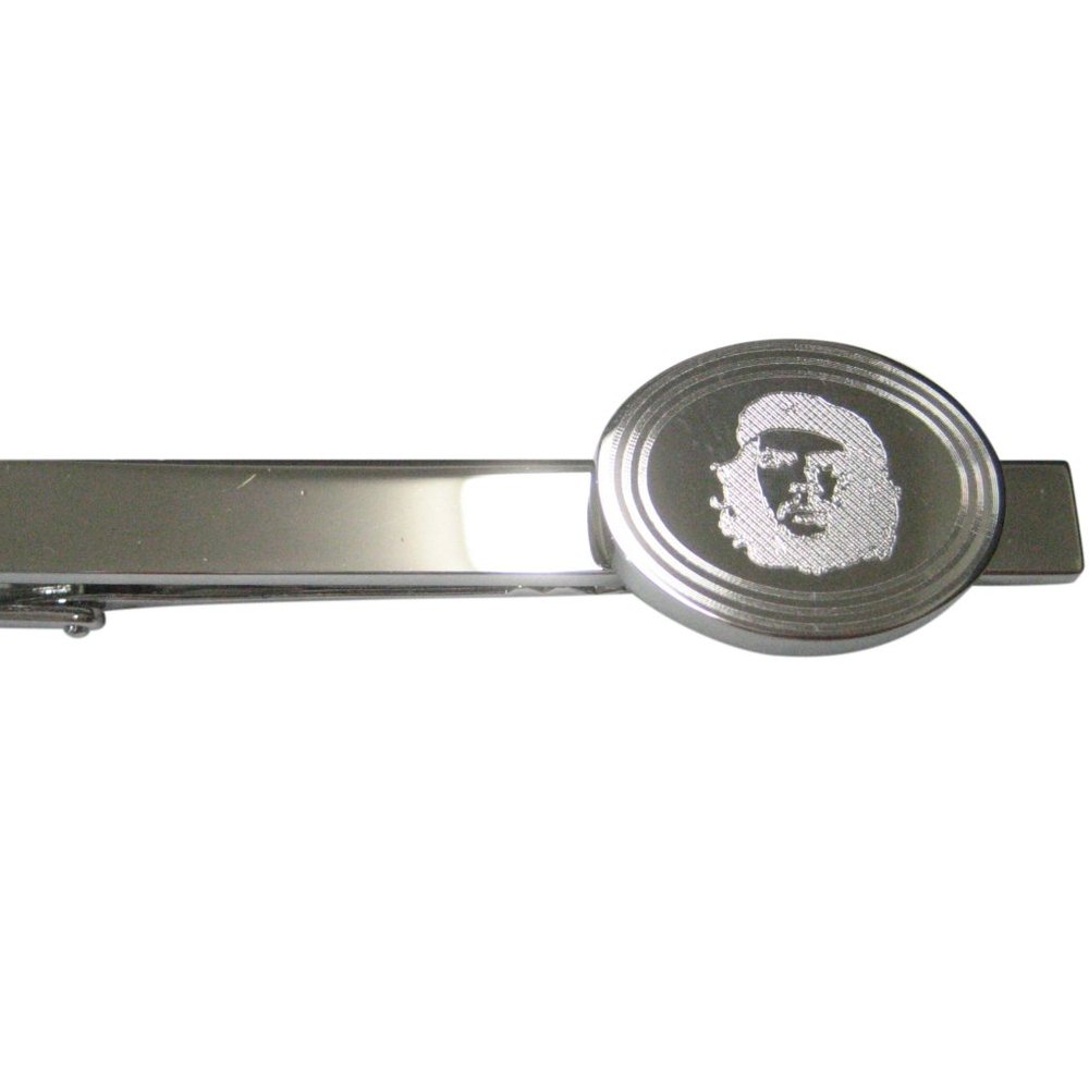 Silver Toned Etched Oval Che Guevara Tie Clip - Gem